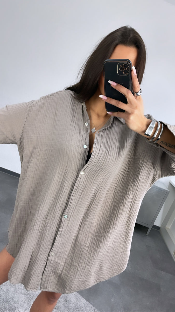 LANGE Oversize Musselin Bluse / schlamm Art. 2271 – mamell